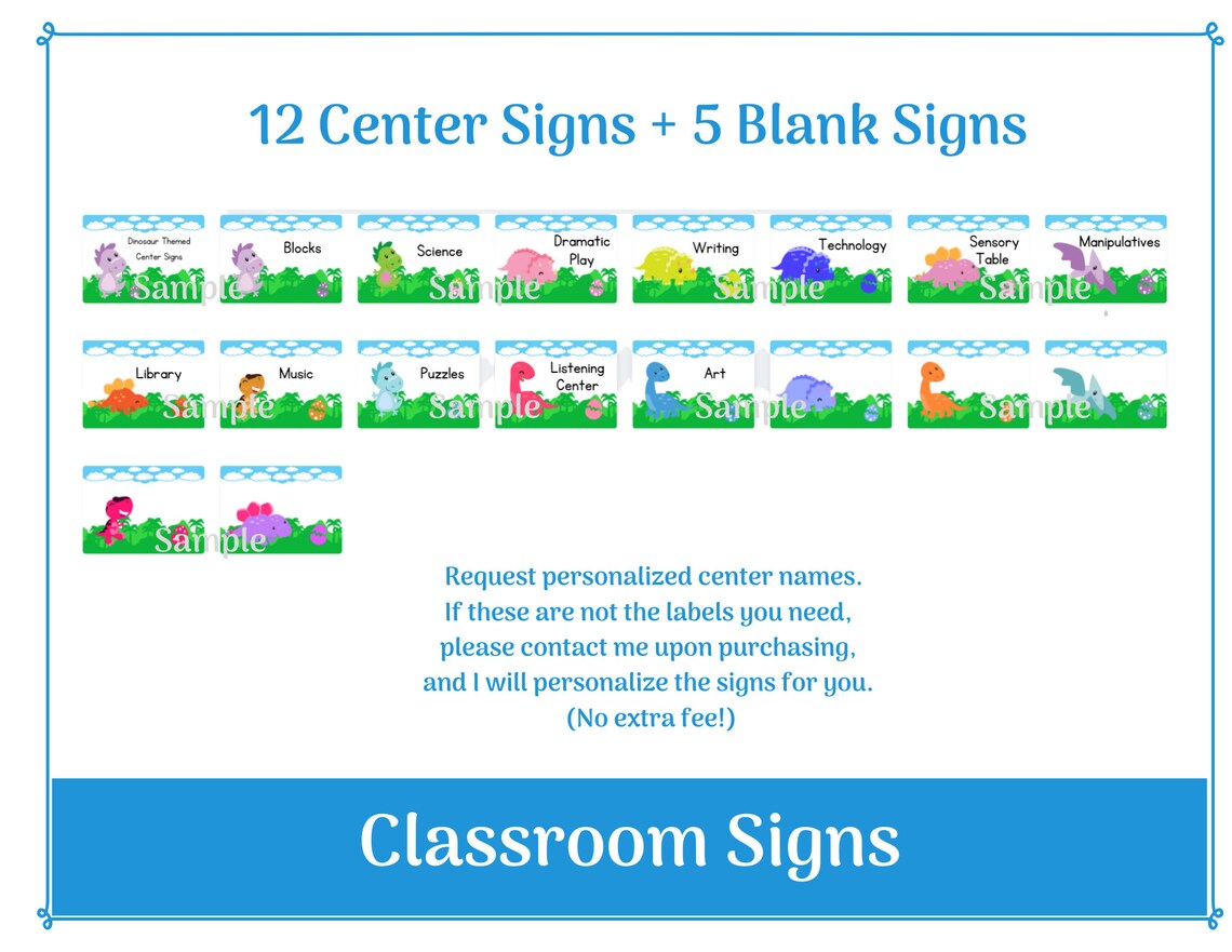 Dinosaur Themed Classroom Center Signs Personalized Center - Etsy