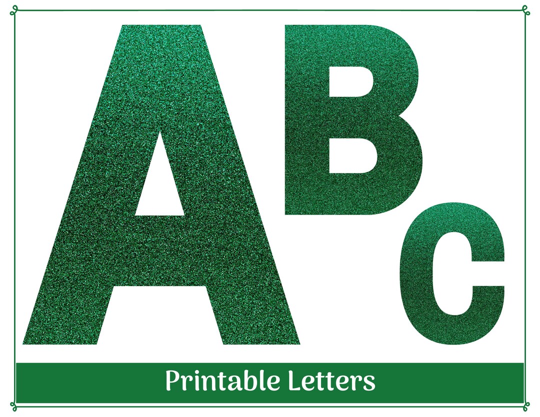 Emerald Green Glitter Alphabet Clip Art Letters A-Z, Numbers 0-9 | DIY ...