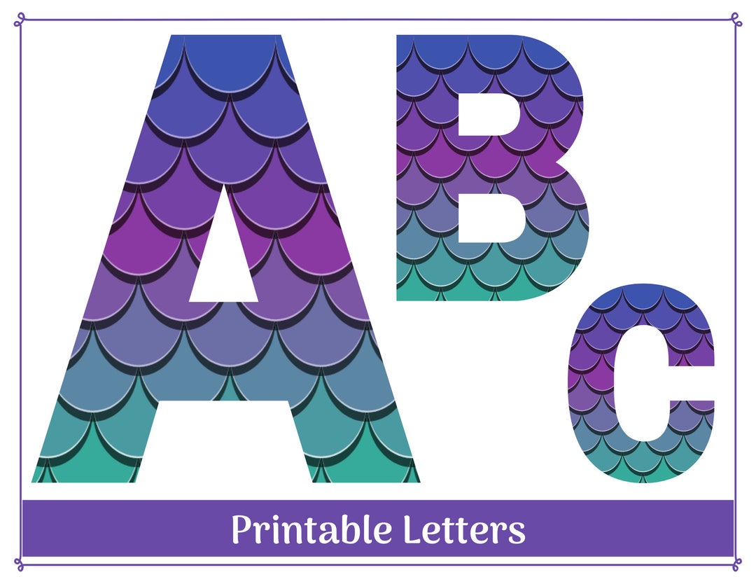 Mermaid Alphabet Letters A-Z, Numbers 0-9 Clip Art, Printable Banner ...