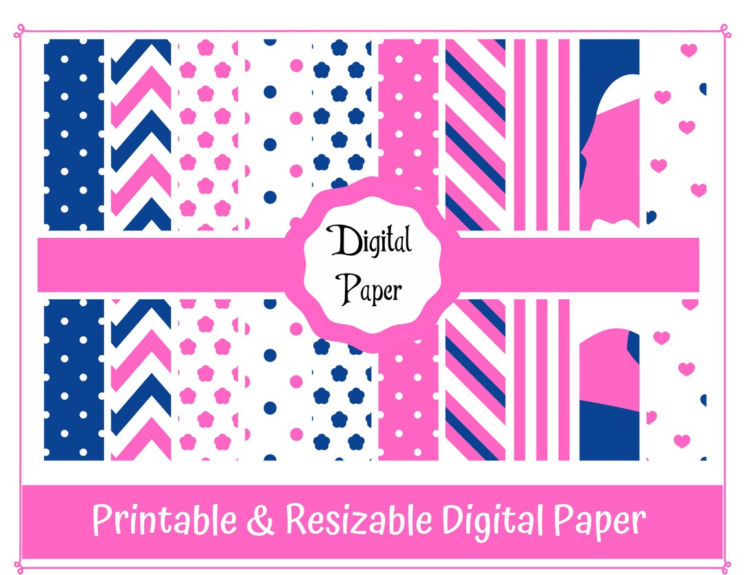 Navy Blue and Hot Pink Digital Paper Printable & Resizable Paper ...