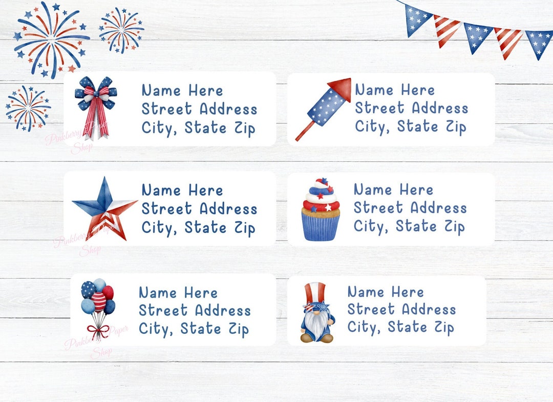 Patriotic Return Address Label Bundle | Watercolor 4th of July Labels ...