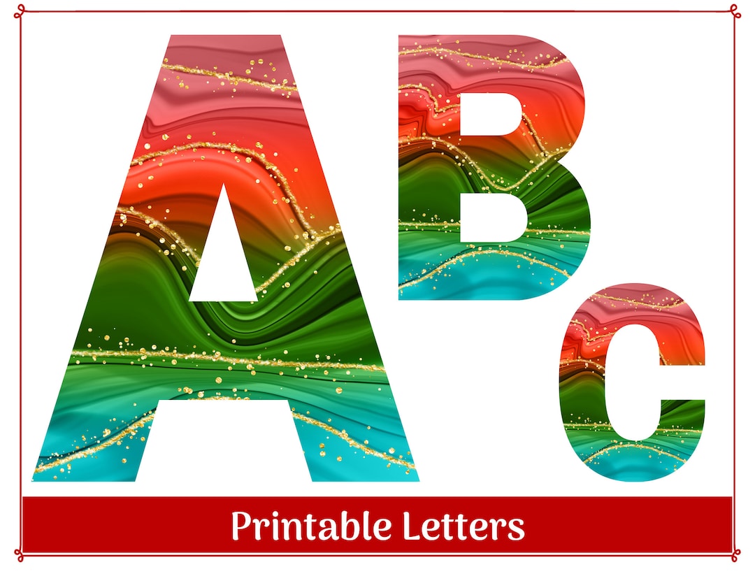 Red, Green, Ombre Marbled Alphabet Letters A-Z, Numbers 0-9 | Printable Banner, Bulletin Board ...