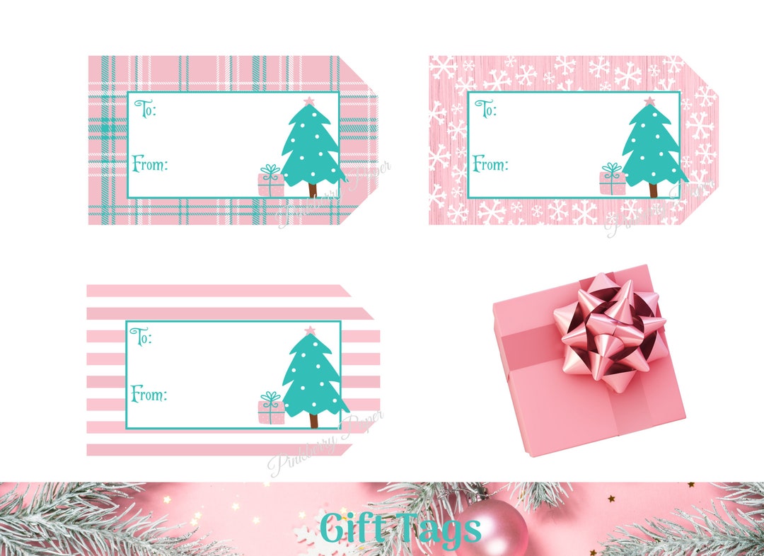 Pink Christmas Gift Tags DIY Printable Holiday Labels Instant Digital ...