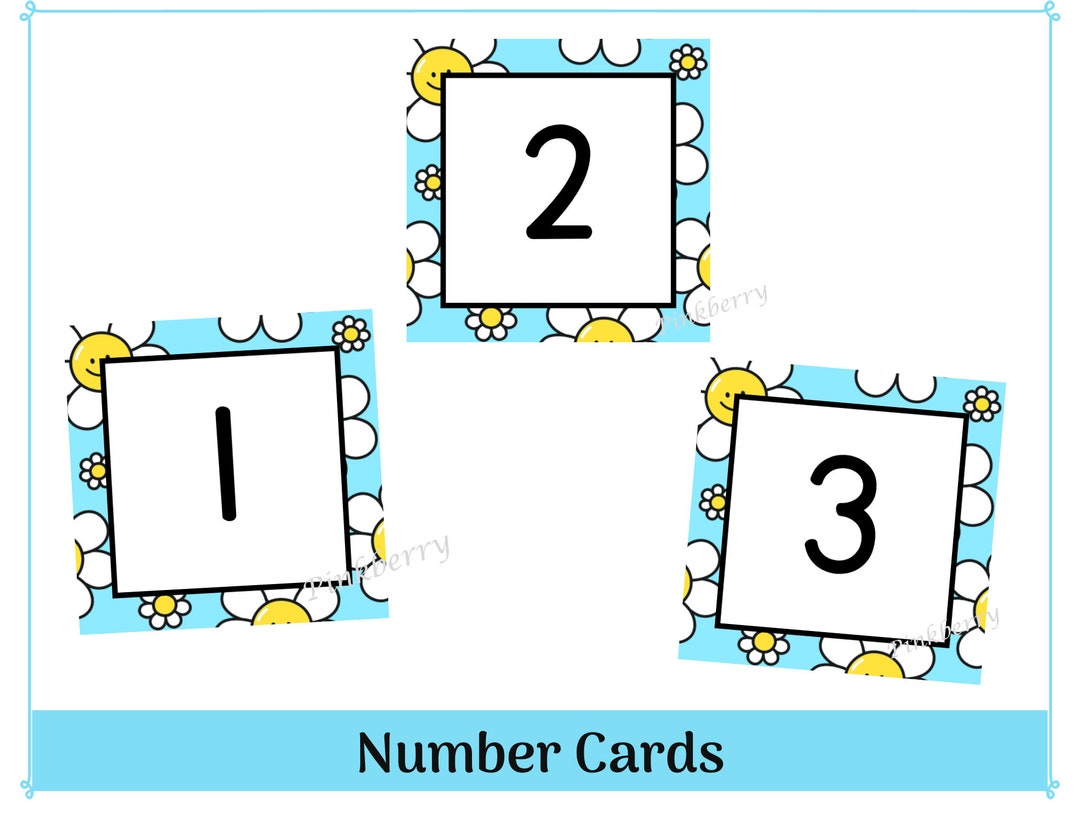 Blue Smiley Daisy Numbers | Classroom Calendar Numbers | Printable ...