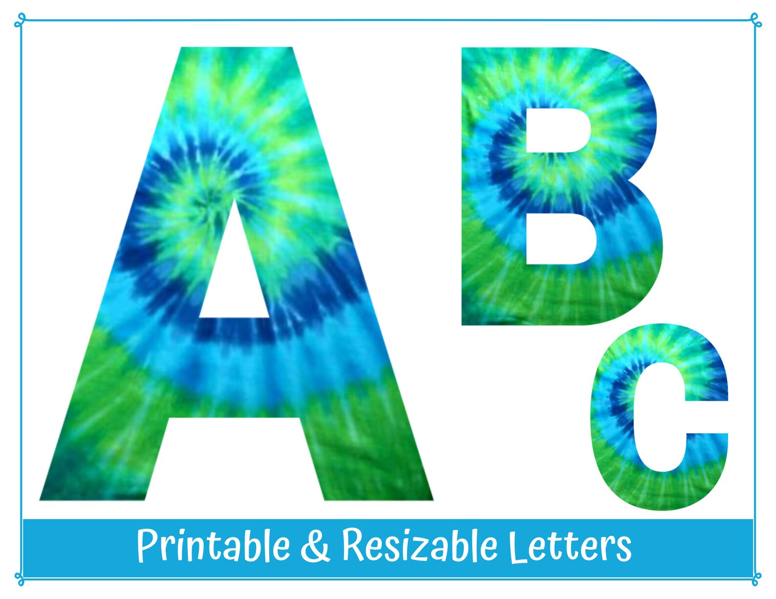 Blue and Green Tie Dye Printable Alphabet Letter Clip Art | Etsy