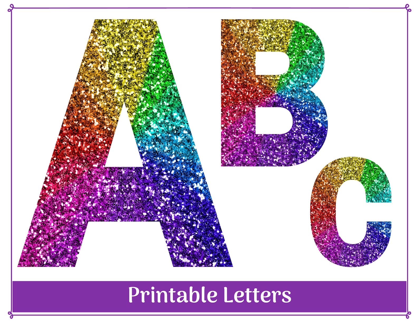Rainbow Glitter Alphabet Letters & Numbers: Printable Clip Art (digital ...