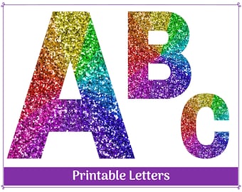 Rainbow Glitter Alphabet Letters & Numbers: Printable Clip Art (digital ...