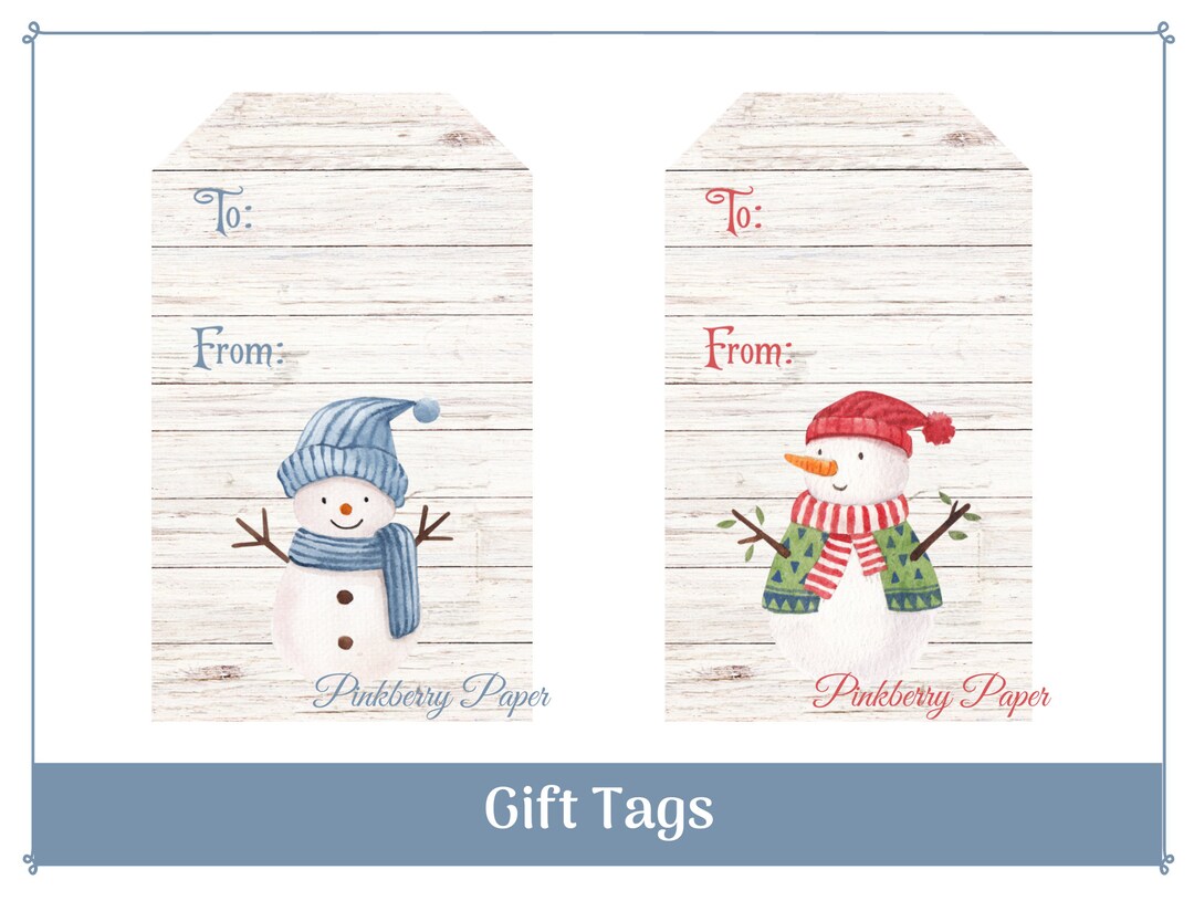Snowman Holiday Gift Tags | DIY Printable Holiday Labels - Etsy Australia