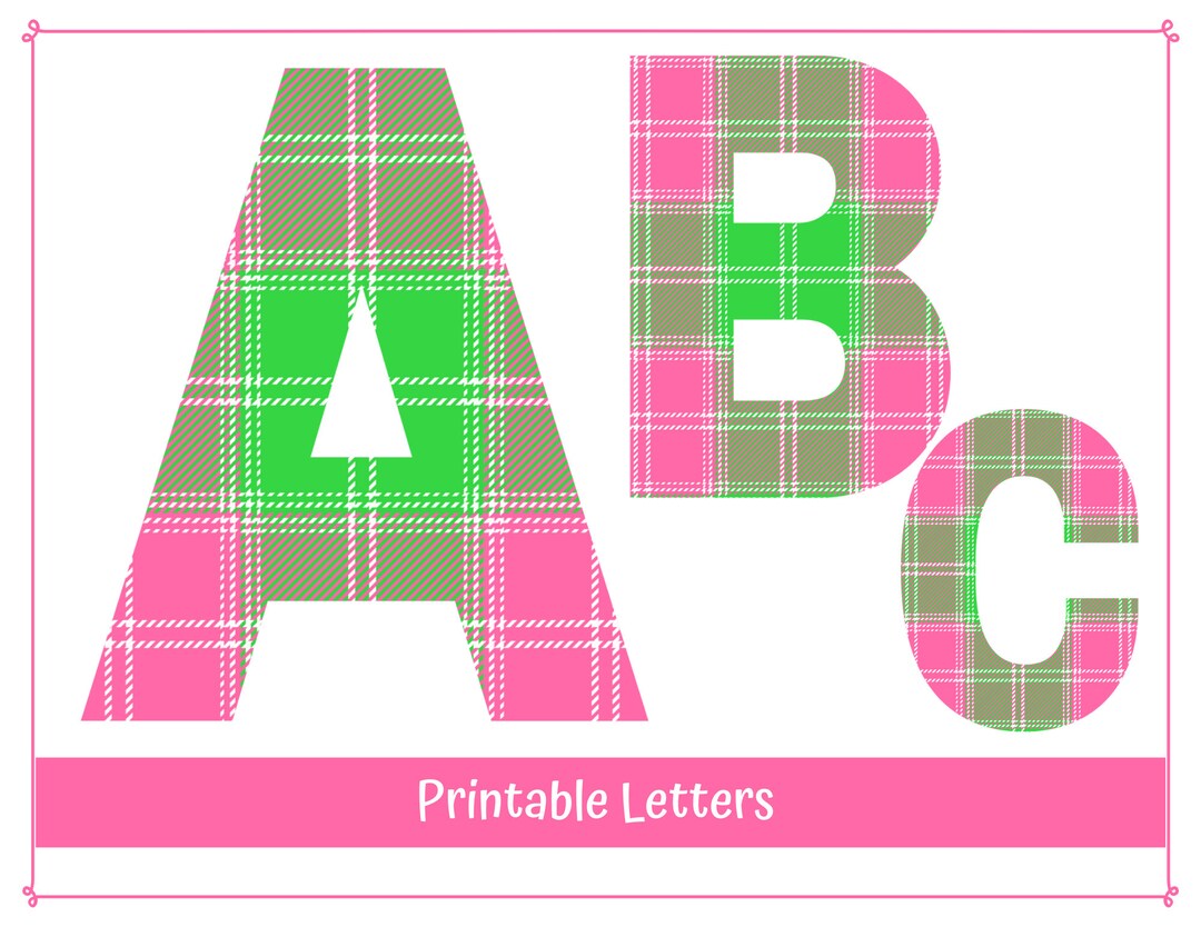 Preppy Pink and Green Plaid Alphabet Clip Art Letters A-Z and Numbers 0 ...
