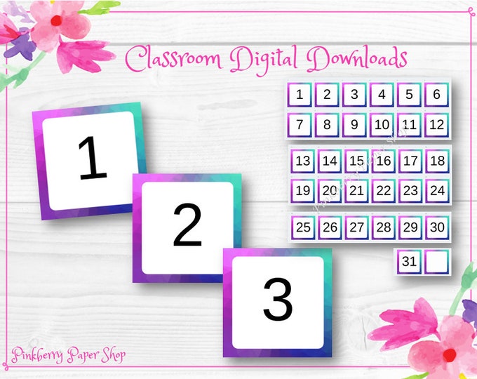 Printable Classroom Number Labels, Calendar Numbers, Bright Chevron ...
