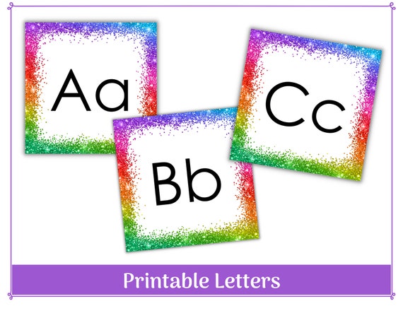 Rainbow Glitter Alphabet Cards Classroom Alphabet - Etsy