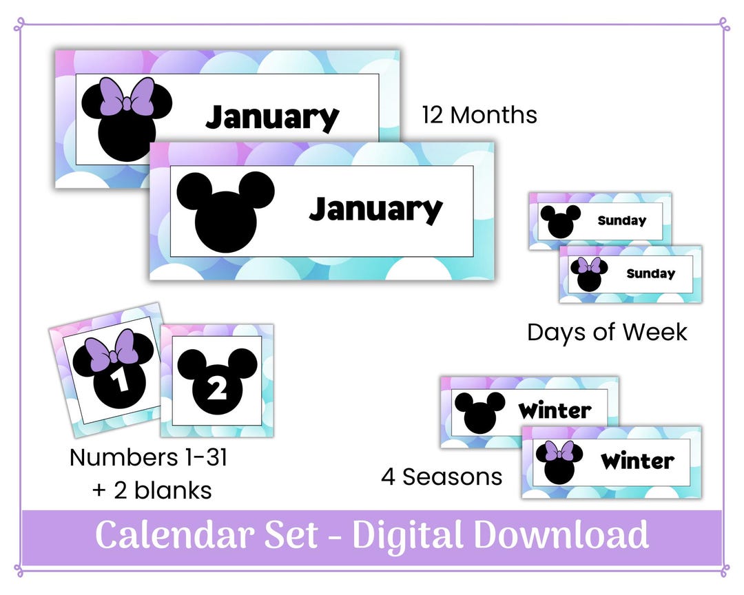 Mickey & Minnie Classroom Calendar Set | Printable Pastel Classroom ...
