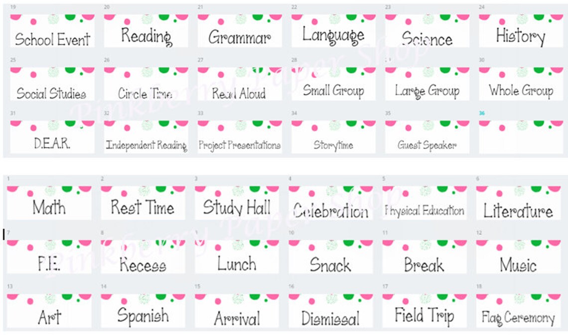 Classroom Schedule Cards Printable Instant Download Pink | Etsy
