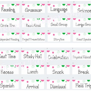 Classroom Schedule Cards Printable Instant Download Pink and Green Dots ...