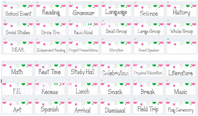 Classroom Schedule Cards Printable Instant Download Pink - Etsy
