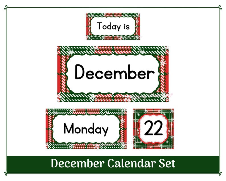 December Plaid Classroom Calendar Set: Printable Headers & Numbers ...