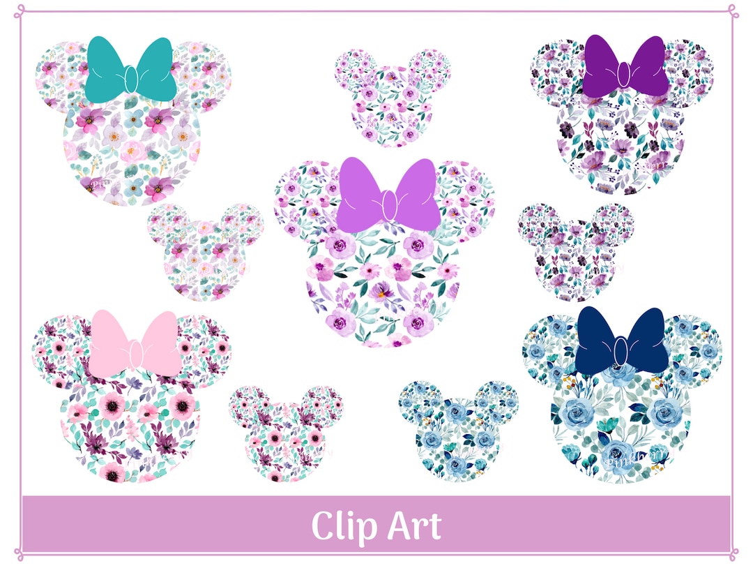 Floral Minnie Mouse Head Clip Art: Printable PNG Designs (digital ...