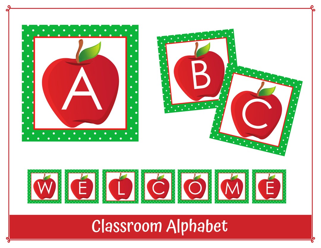Apple Alphabet Letters: Polka Dot Banners, Bulletin Boards (digital ...