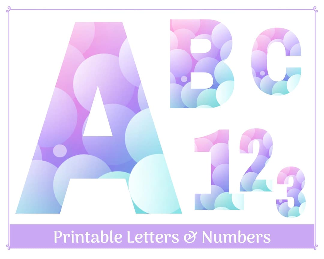 Pastel Bubbles Alphabet Letters A-Z, Numbers 0-9 | Printable Banner ...
