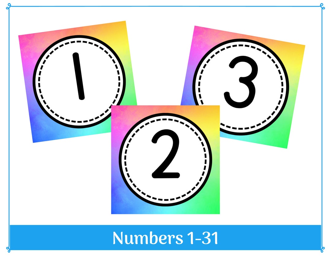 Rainbow Numbers | Classroom Calendar Numbers | Number Labels | 4" X 4 ...