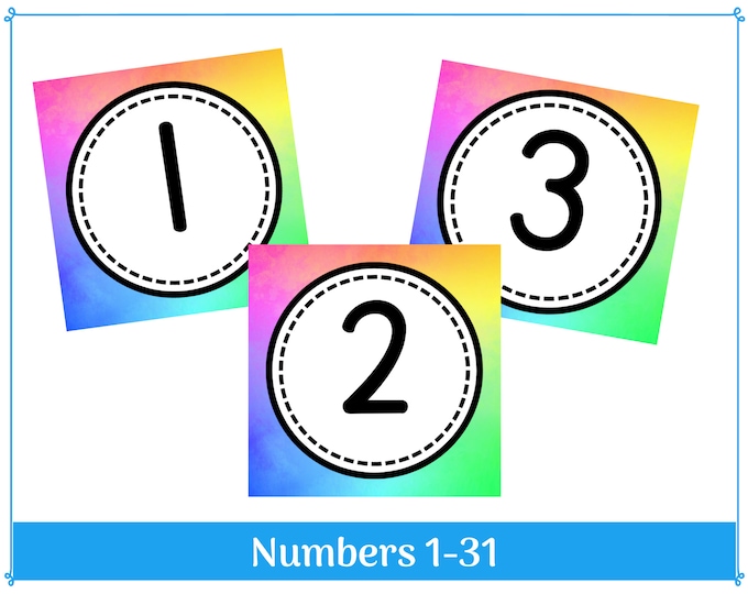 Printable Classroom Number Labels, Calendar Numbers, Bright Chevron ...