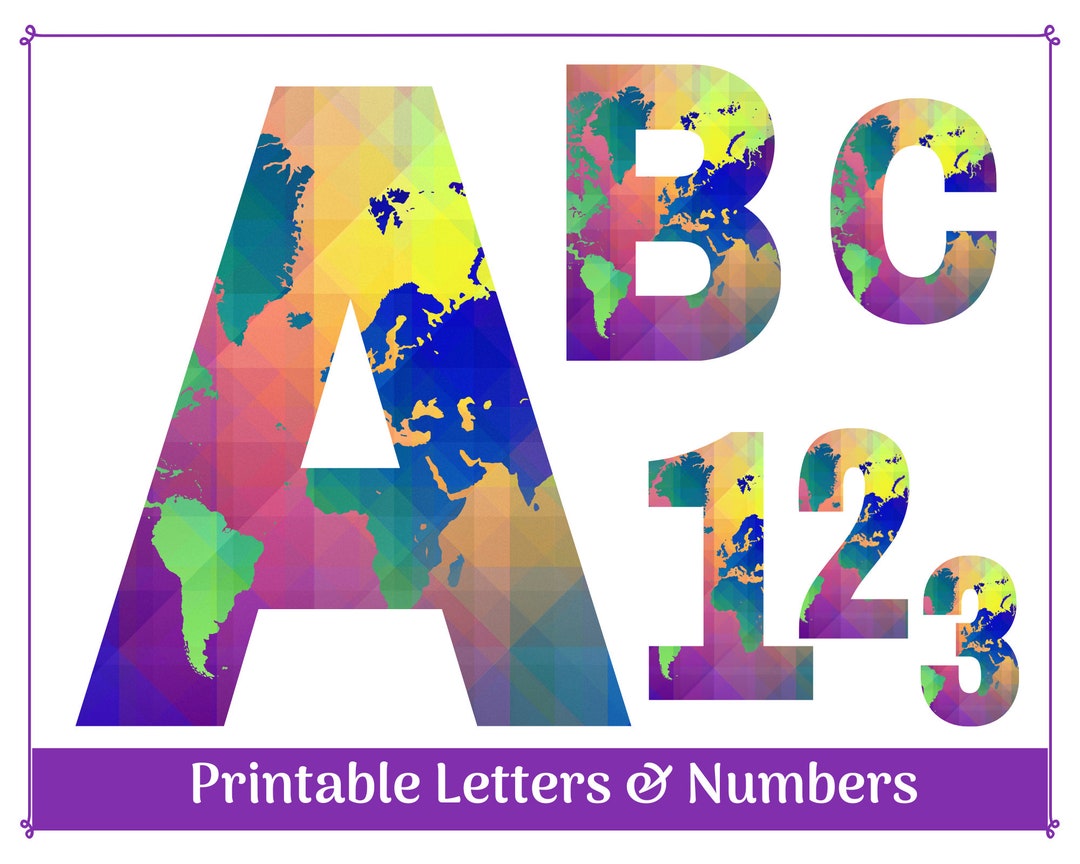 World Map - Globe Themed Alphabet Clip Art Letters & Numbers 0-9 - Etsy