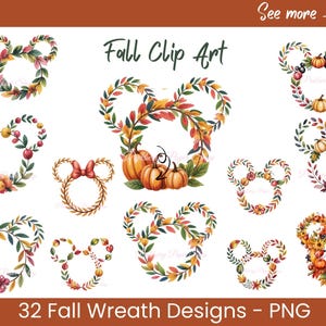 Mickey Mouse Fall Wreath Clip Art Bundle: Autumn Floral PNG Graphics - Etsy