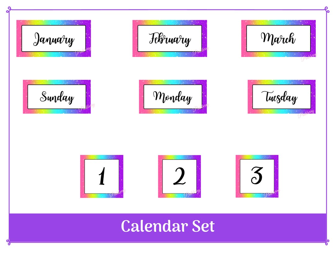 Classroom Calendar | Rainbow Printable & Resizable Calendar Headers and ...