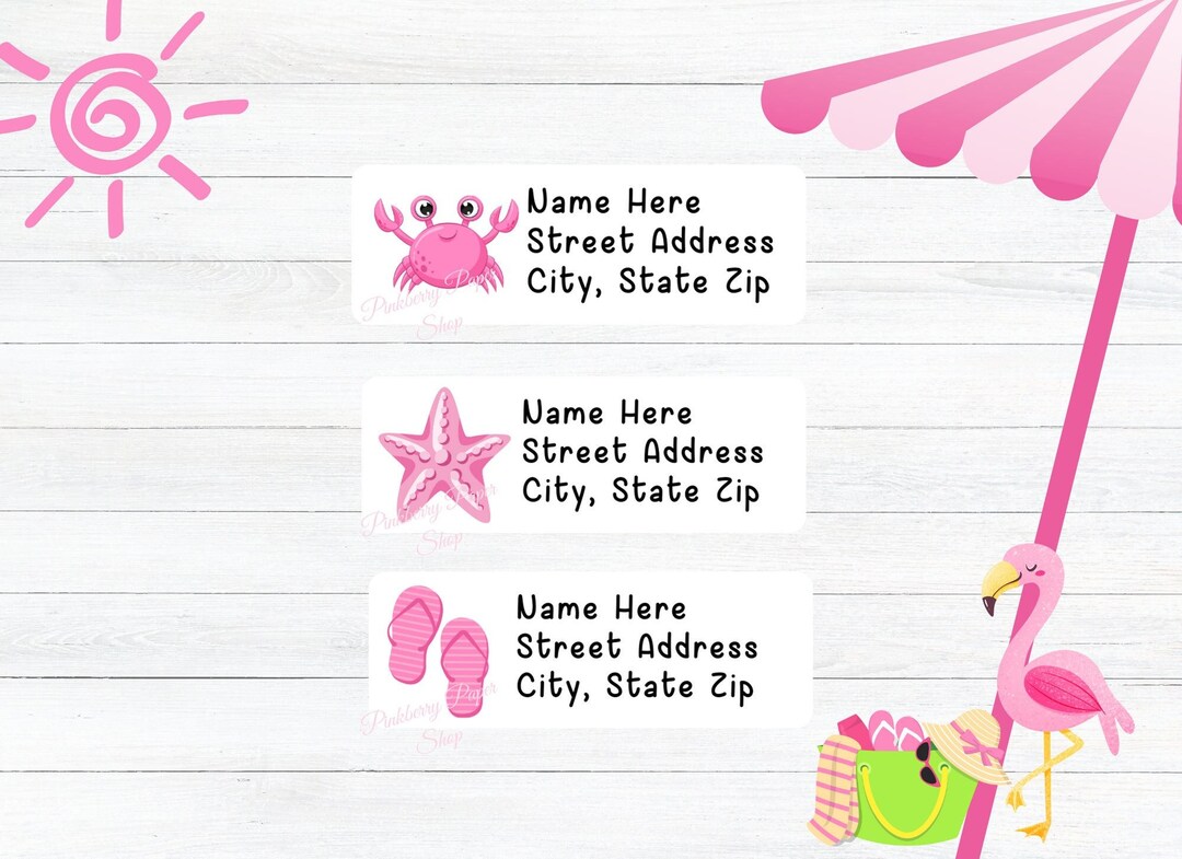Pink Beach Return Address Label Bundle | Coastal Beach Labels | Summer ...