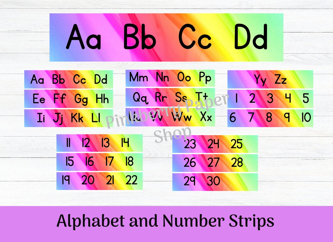 Rainbow Bright Alphabet and Number Strips | Classroom Letter and Number ...