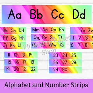 Rainbow Bright Alphabet and Number Strips | Classroom Letter and Number ...