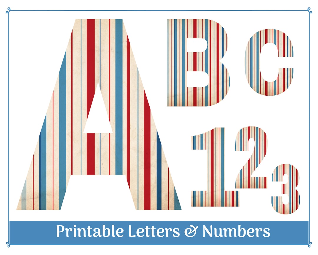 Patriotic Colonial Striped Alphabet & Number Clip Art | Digital ...