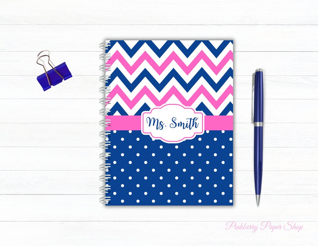 Preppy Teacher Planner: Navy & Pink Chevron, Polka Dot (digital ...
