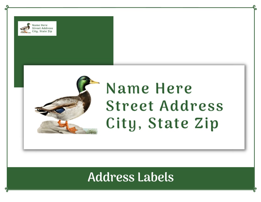 Duck Return Address Labels Mallard Duck Label Pond Animals DIY ...