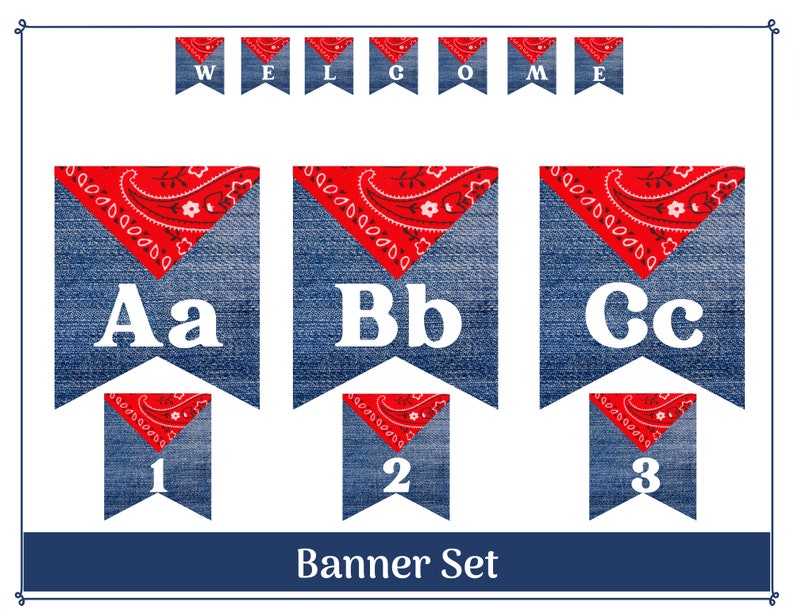 Cowboy Denim Classroom Banner Set: Welcome, Alphabet, Numbers (PDF) - Etsy