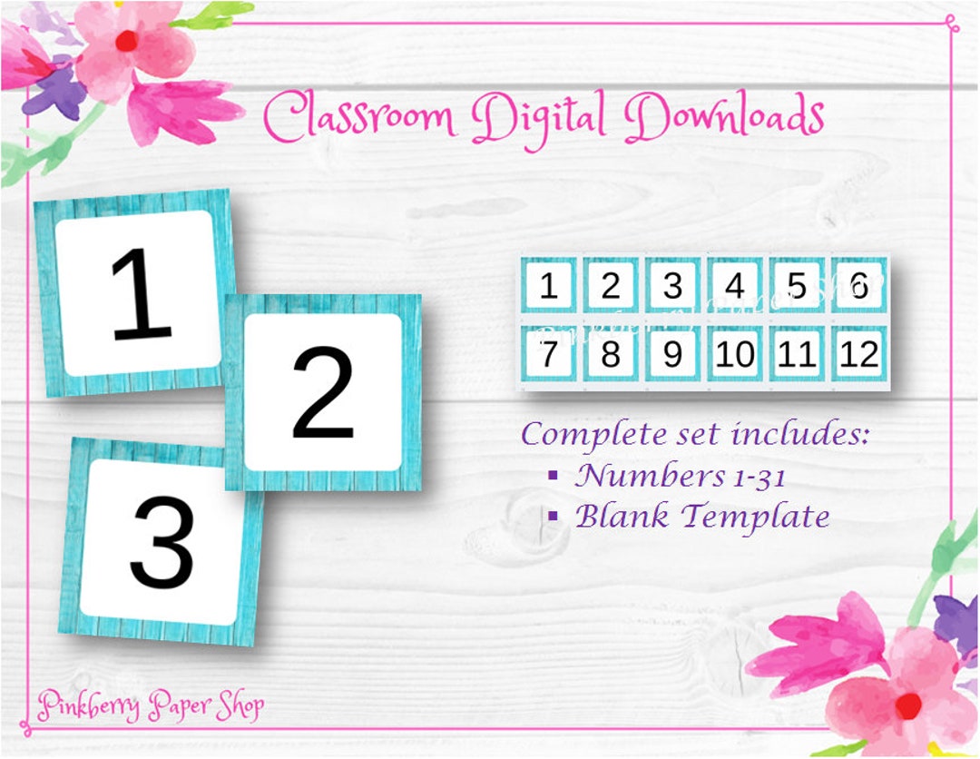 Teal Wood Classroom Number Set | Calendar Numbers | INSTANT Download ...
