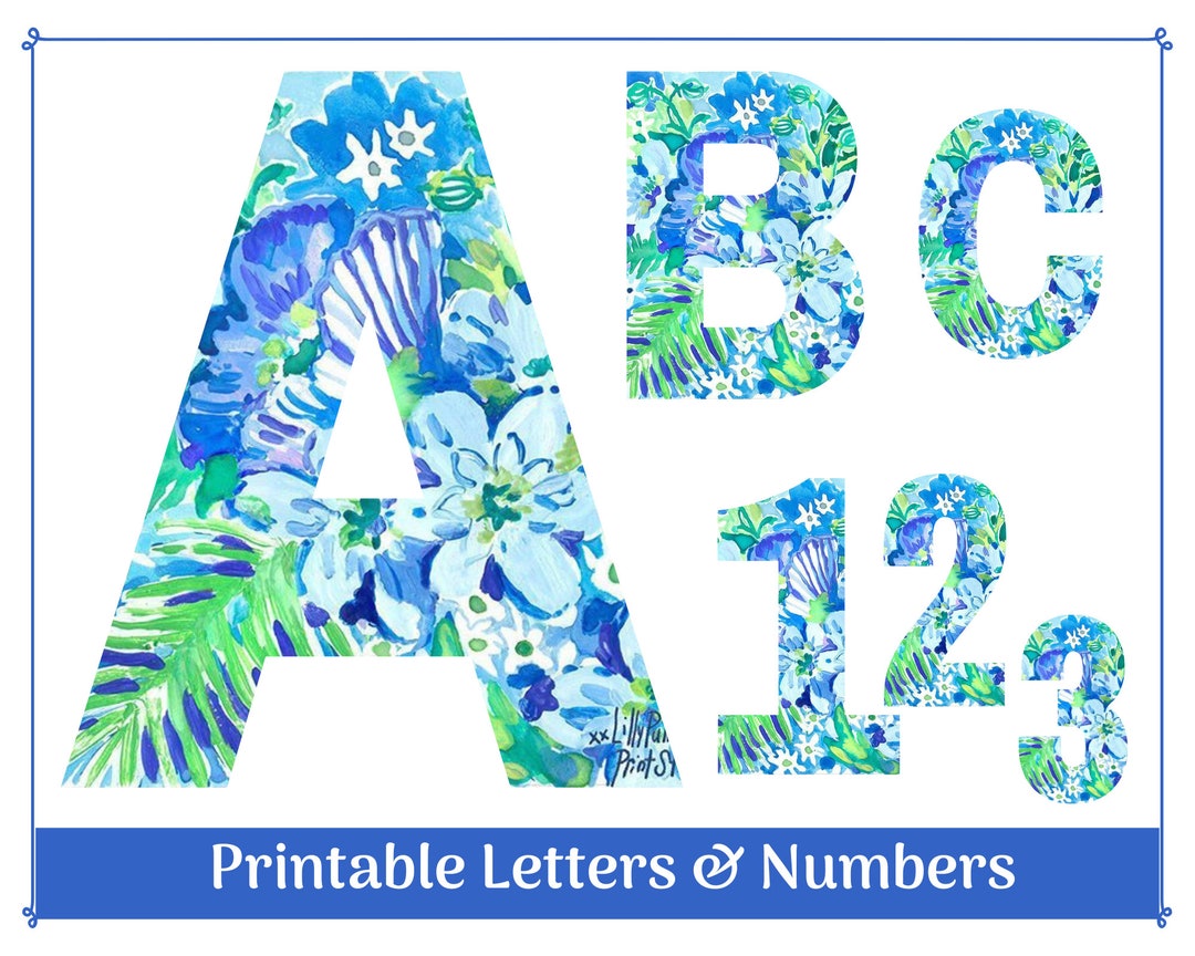 Blue Tropical Alphabet & Number Clip Art Uppercase Letters A-Z Numbers ...