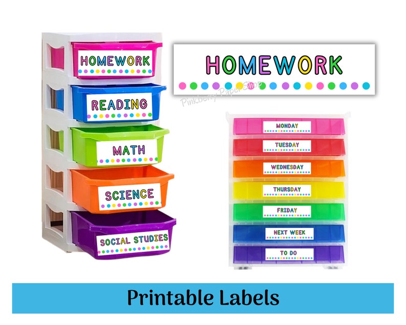 Colorful Classroom Drawer Labels: Subject & Days (PNG File) - Etsy