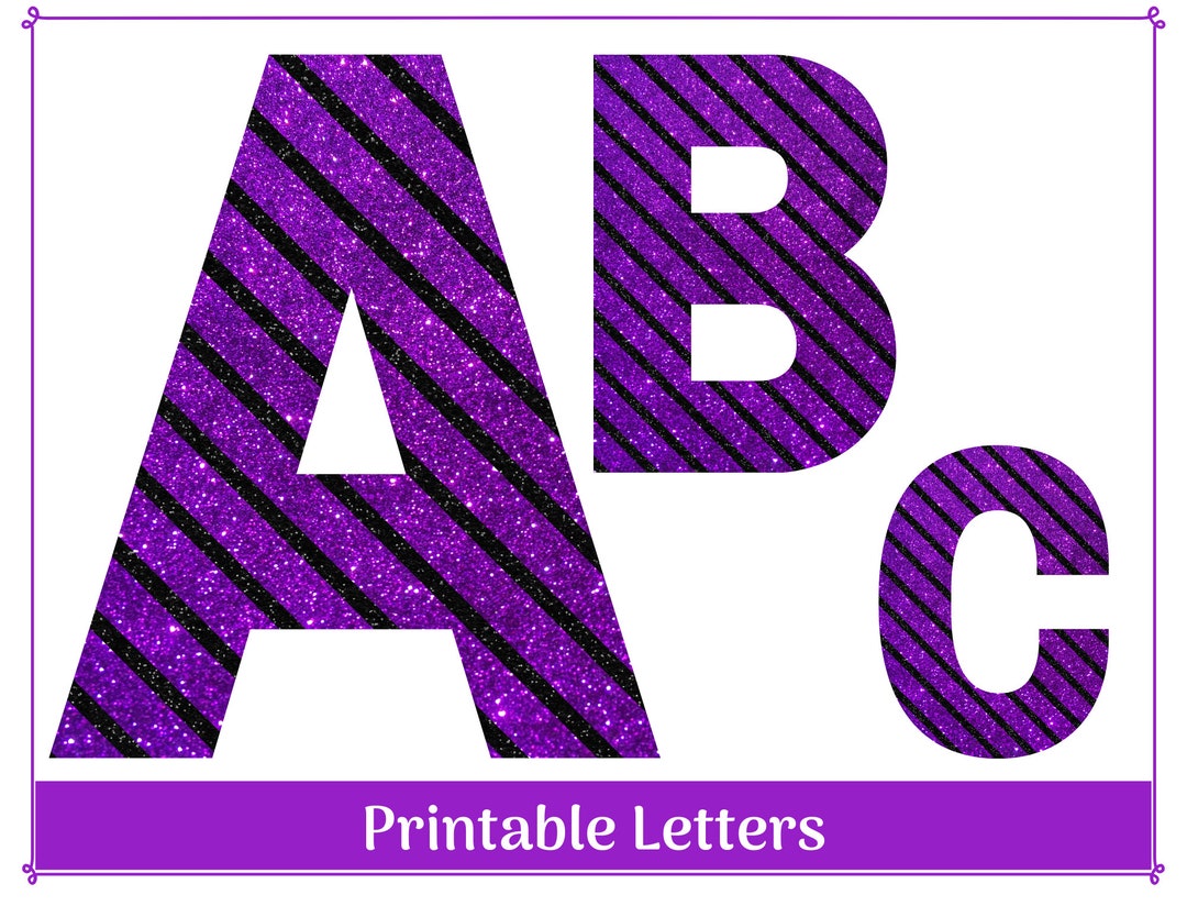 Purple & Black Striped Glitter Letters A-Z, Numbers 0-9 | Printable ...