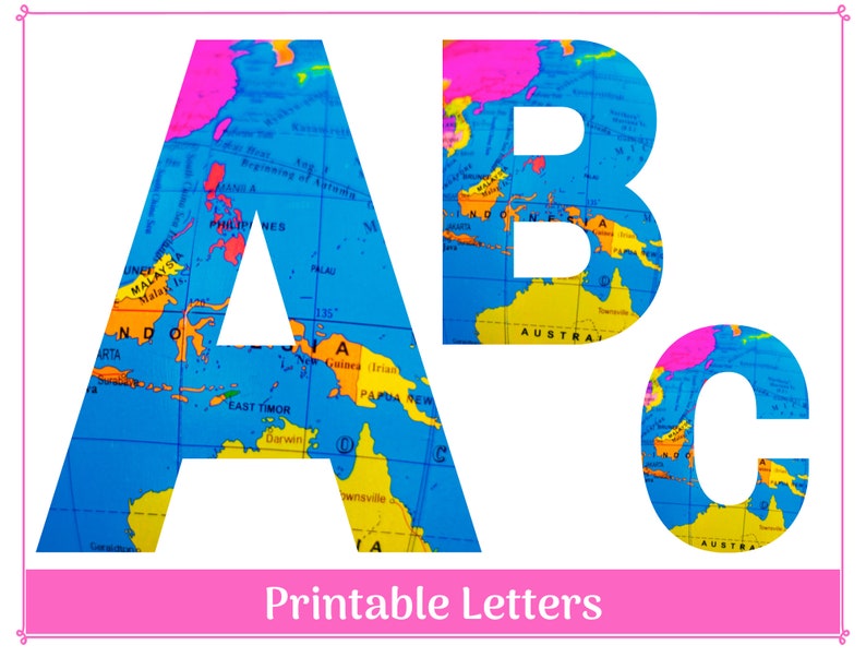 World Map Globe Themed Alphabet Clip Art Letters Printable - Etsy