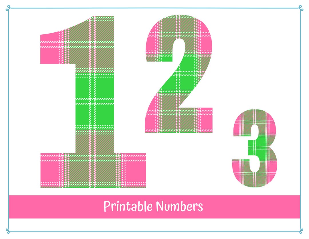 Pink and Green Plaid Number Clip Art Instant Digital - Etsy