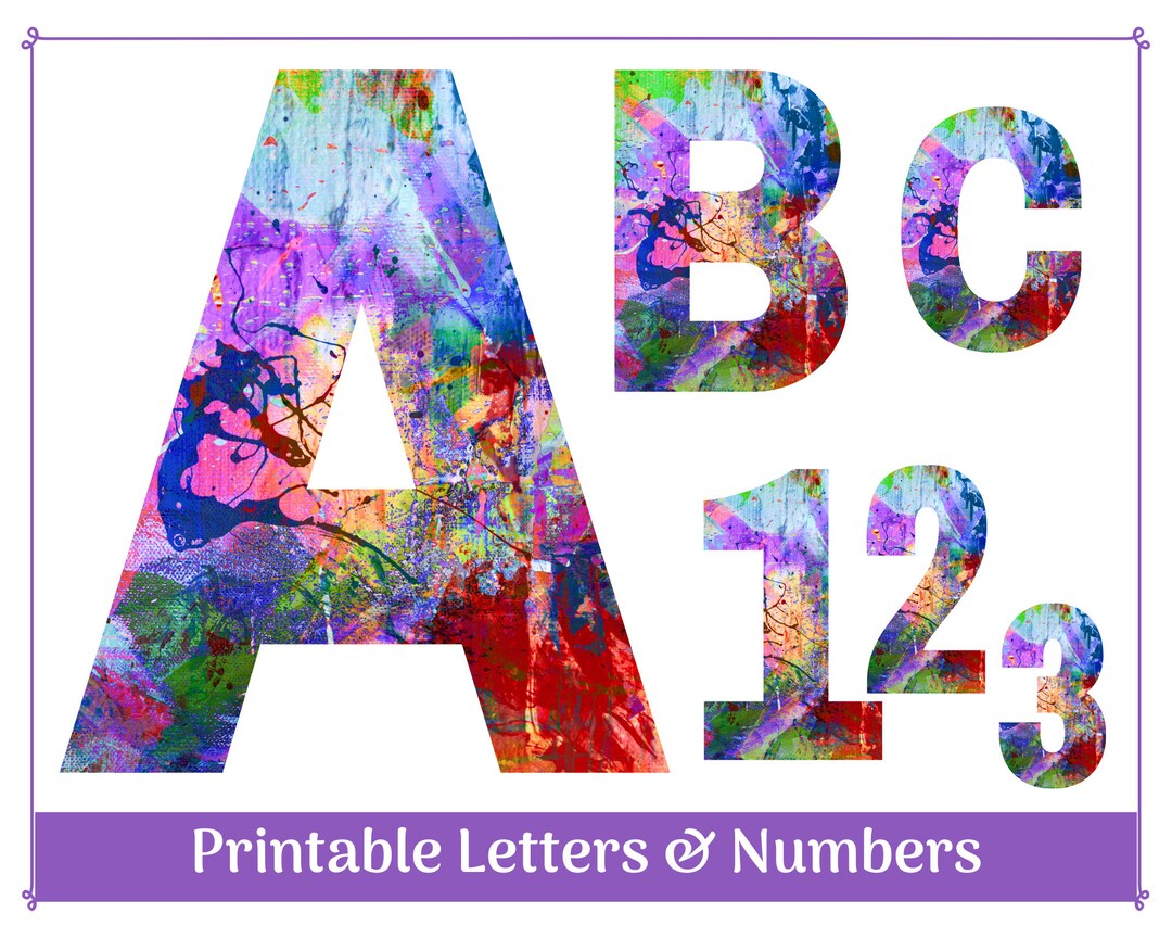 Paint Splatter Digital Alphabet & Number Clip Art | Printable Uppercase ...