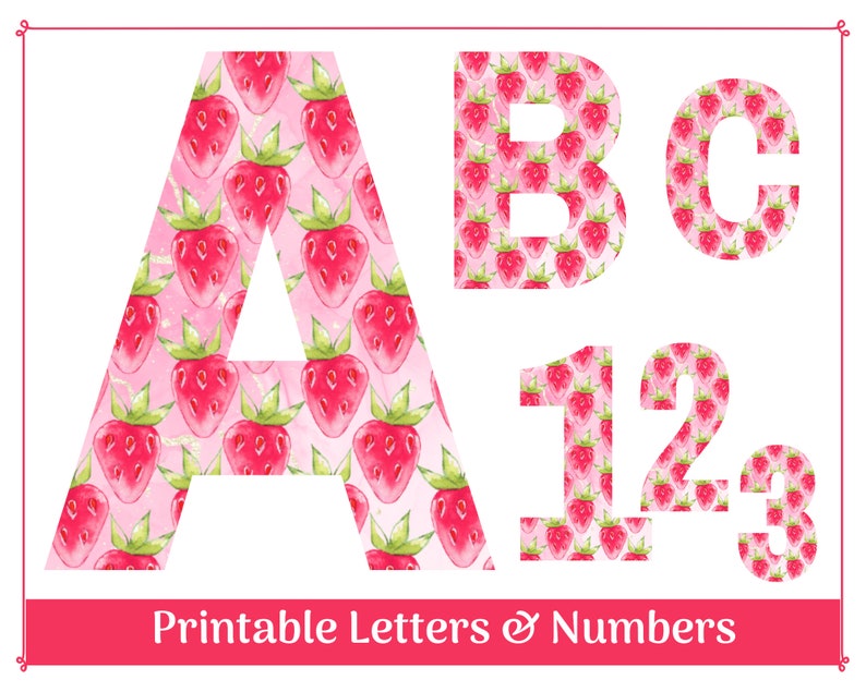 Strawberry Alphabet Clip Art: Printable Letters & Numbers (A-Z, 0-9 ...