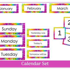 Tie Dye Classroom Calendar Set | Printable Classroom Headers-days of ...