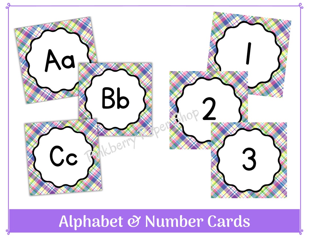Pastel Plaid Alphabet & Number Cards | Activity Cards | Printable ...