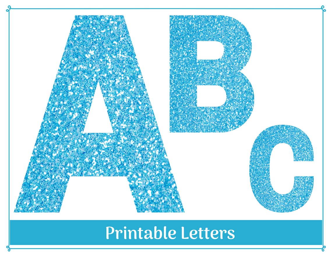 Blue Glitter Alphabet Clip Art: Printable Letters & Numbers (digital ...