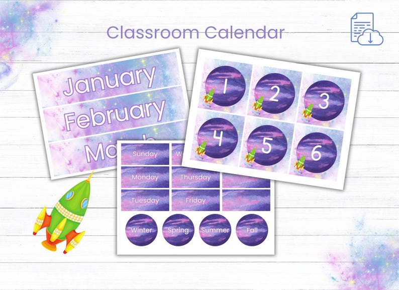Space Theme Classroom Calendar: Printable Headers & Numbers (digital ...