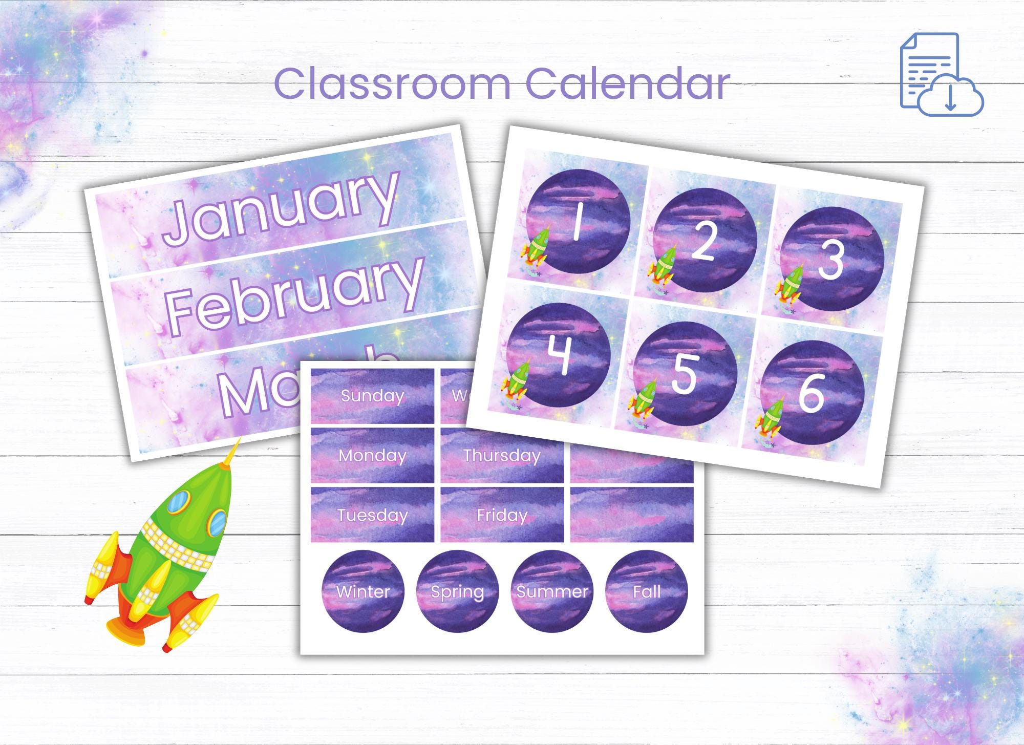Space Theme Classroom Calendar: Printable Headers & Numbers (digital ...