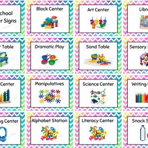 Rainbow Chevron Preschool Center Signs Set of 15 Printable - Etsy Canada