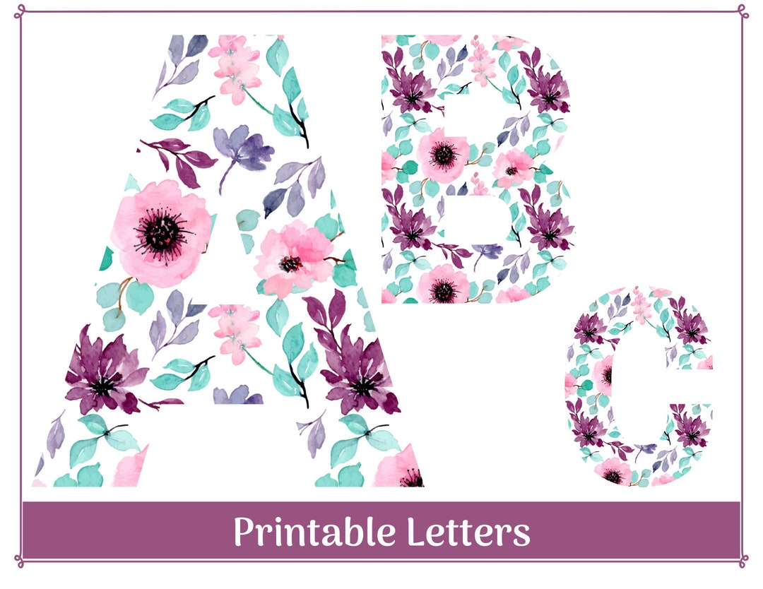 Purple Floral Alphabet Letters A-Z, Numbers 0-9 | Bulletin Board ...